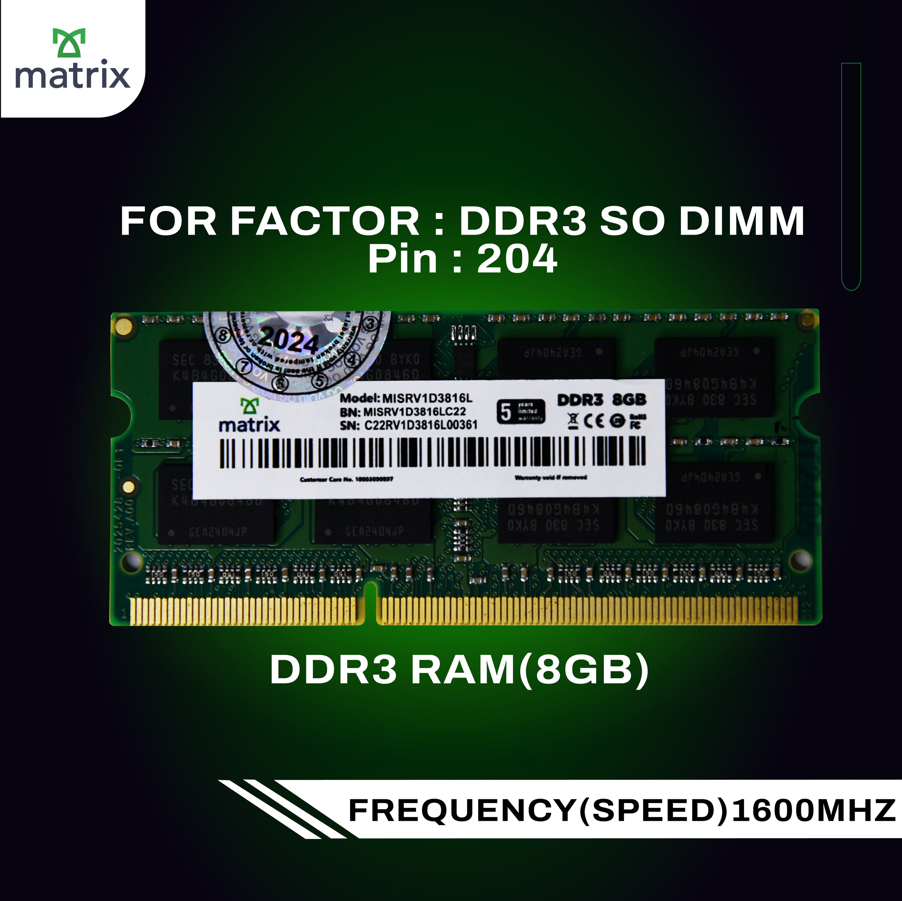 8GB DDR3 SO-DIMM RAM for Laptop – Matrix Connecting People & Technology